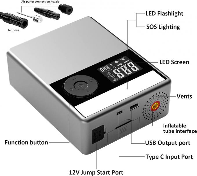 12000mAh Car Battery Jump Starters With Air Compressor Lightweight